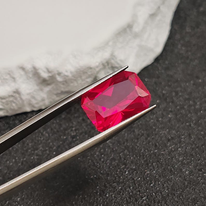 Ruby Rectangle Faceted Gemstone Radiant Cut Vivid Red Ruby Gem 6 Sizes ...