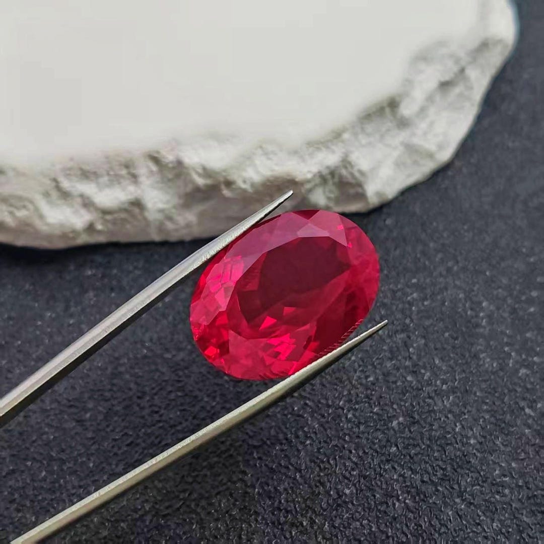 Grade AAA Cutting Ruby Oval Cut Gemstone Egg Shape Faceted Vivid Red ...
