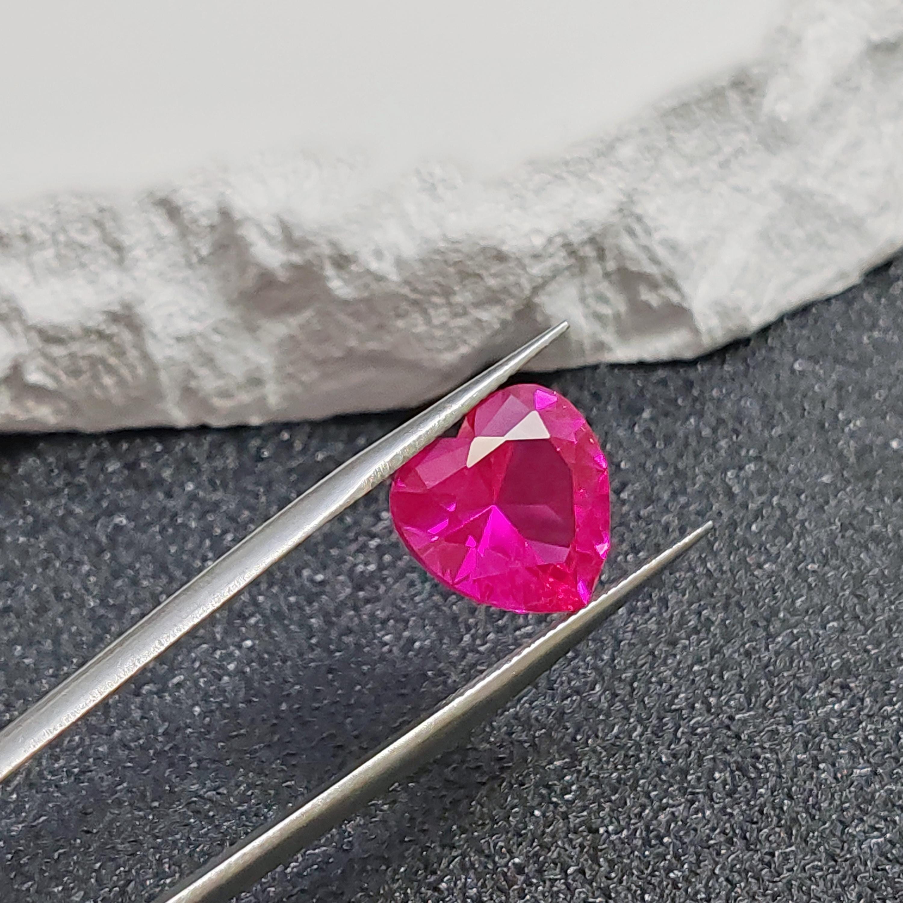 Hot Pink Ruby Heart Shape Faceted Gemstone Heart Shaped Cut Pinkish Red ...