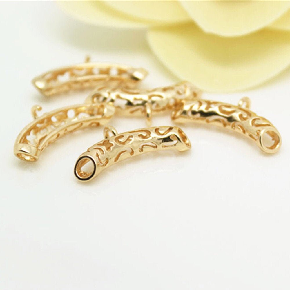 5 Pcs Gold Plated Brass Curved Tube Beads Openwork Tube Shape - Etsy