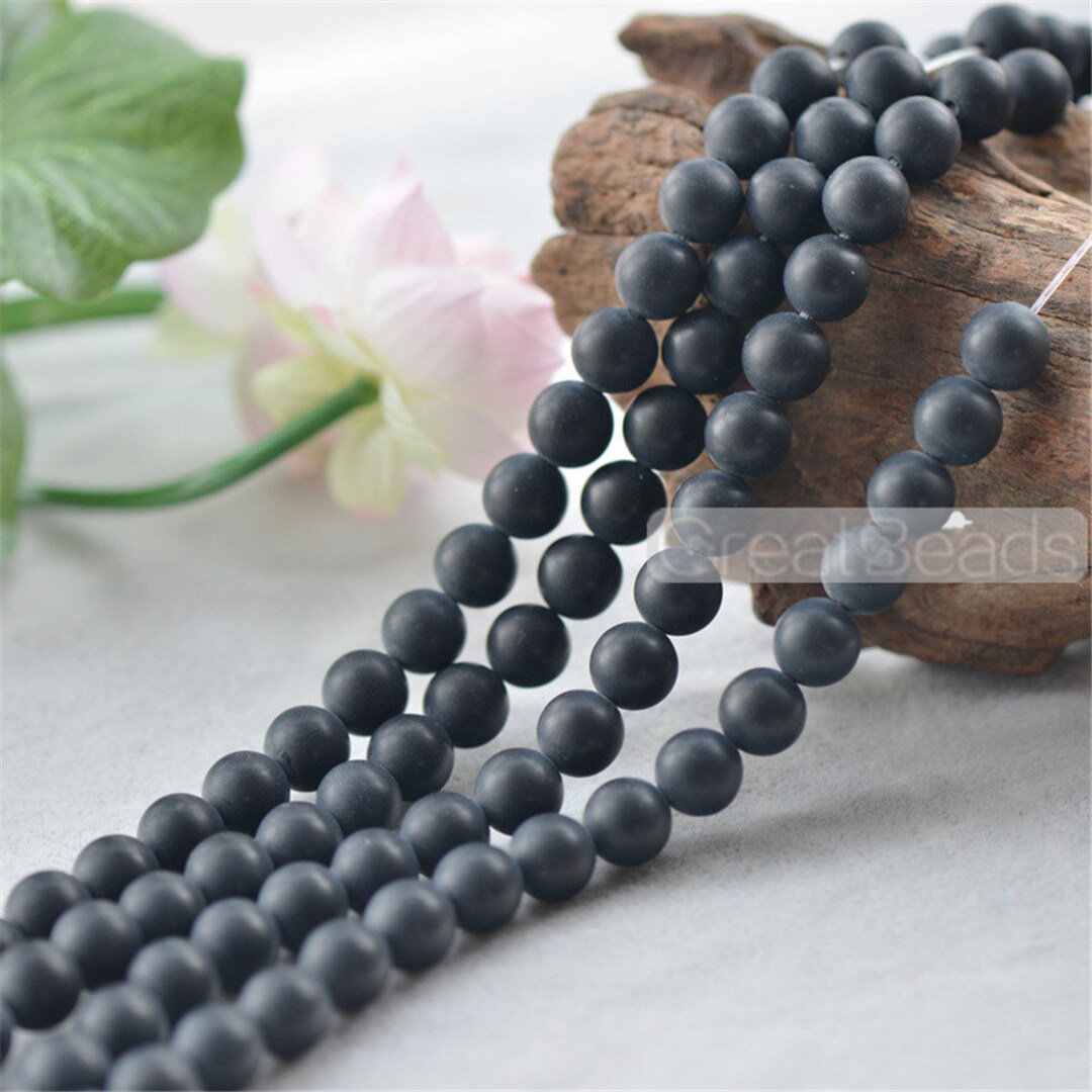 Grade A Natural Frosted Black Agate Beads 6mm-12mm Round 15 Inch Strand ...