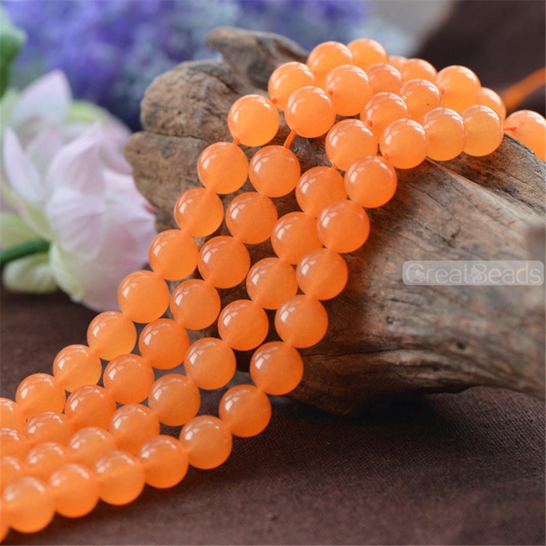 Grade A Natural Orange Jade Beads 6mm 8mm 10mm 12mm 14mm Smooth ...