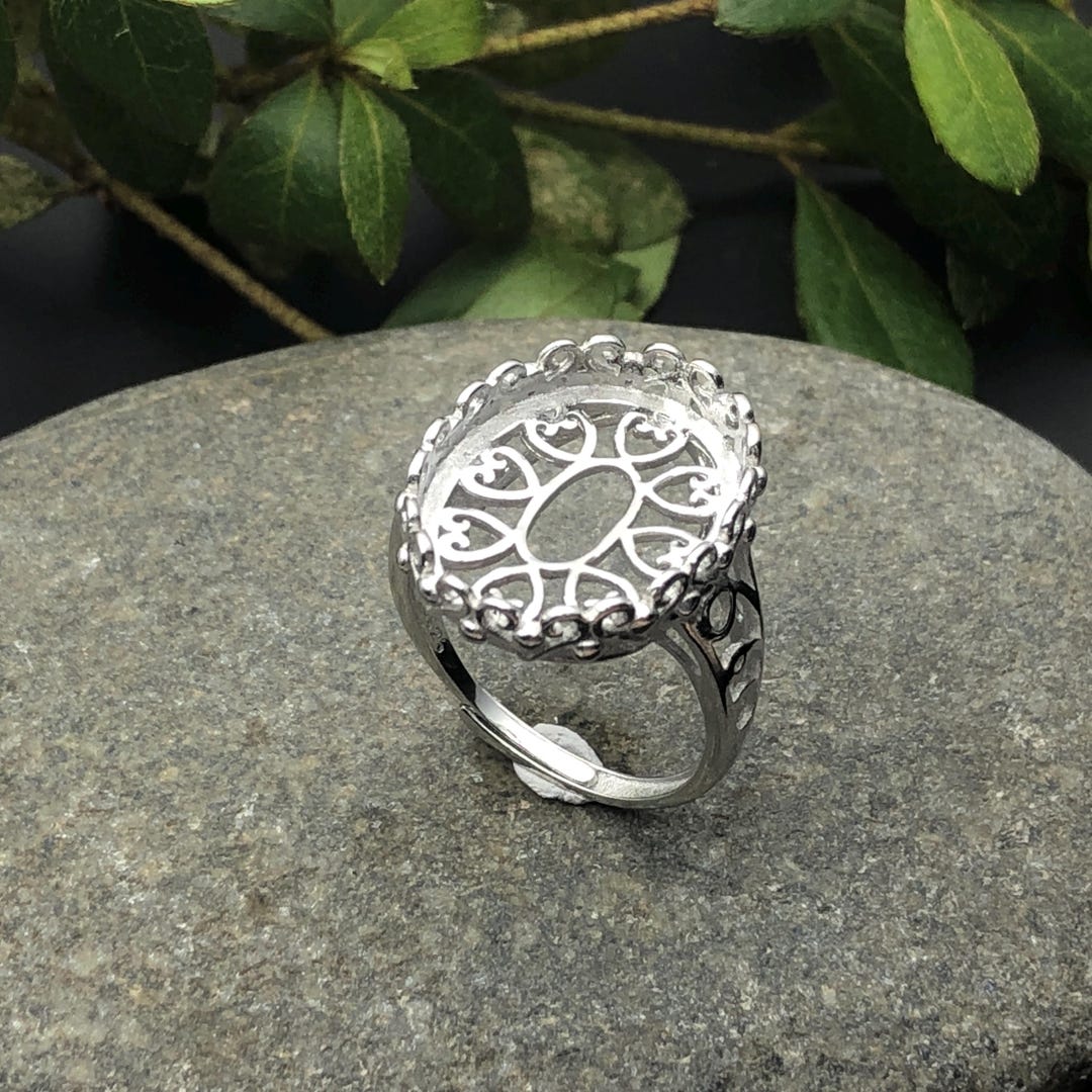 Men's Ring Base for 15x20mm Oval Cabochons Ring Setting White Gold ...