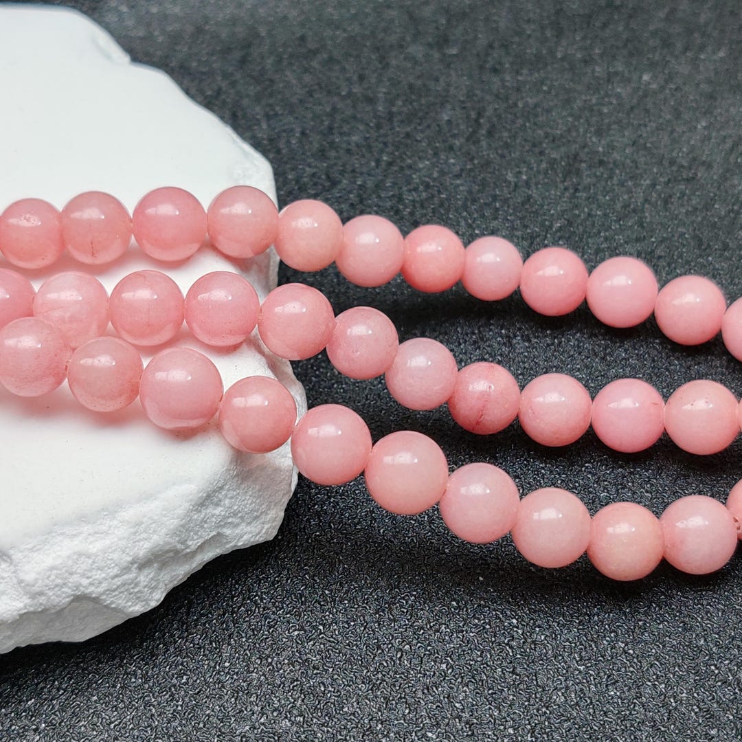 Grade A Natural Cream Pink Jade Beads 6mm 8mm 10mm 12mm Smooth Polished ...