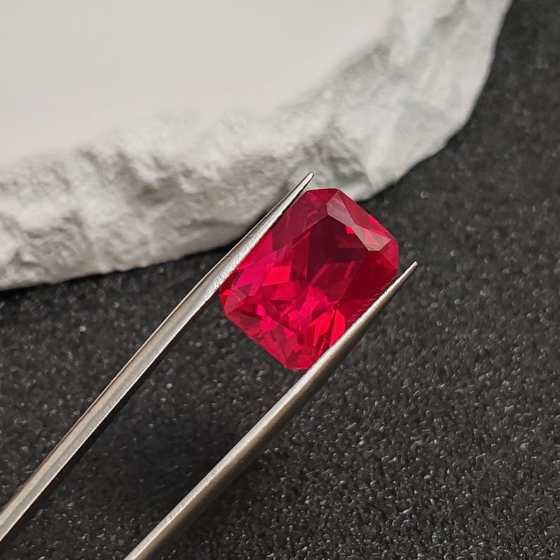 Ruby Rectangle Faceted Gemstone Radiant Cut Vivid Red Ruby Gem 6 Sizes ...