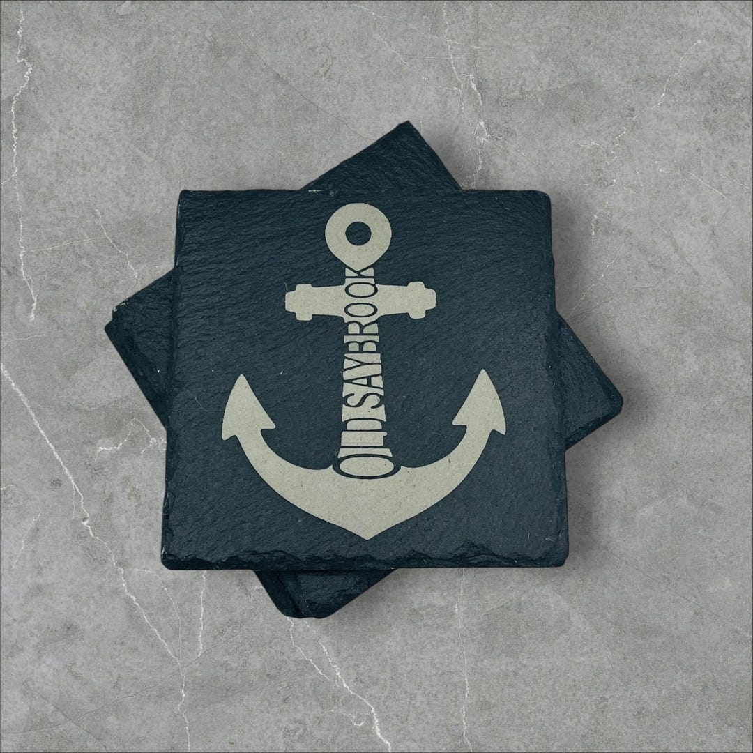 Old Saybrook CT Laser Engraved Slate Coasters, Anchor, Nautical Theme ...