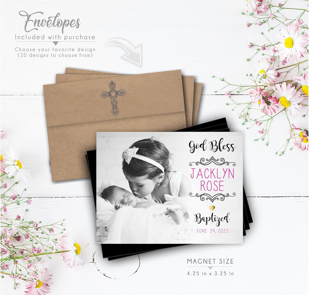 God Bless Baptism Photo Magnets | Envelopes Included | Christening ...