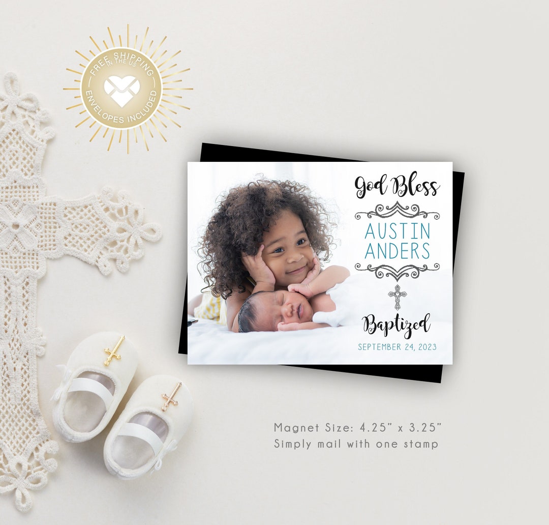 God Bless Baptism Favor Photo Magnets | Envelopes Included ...