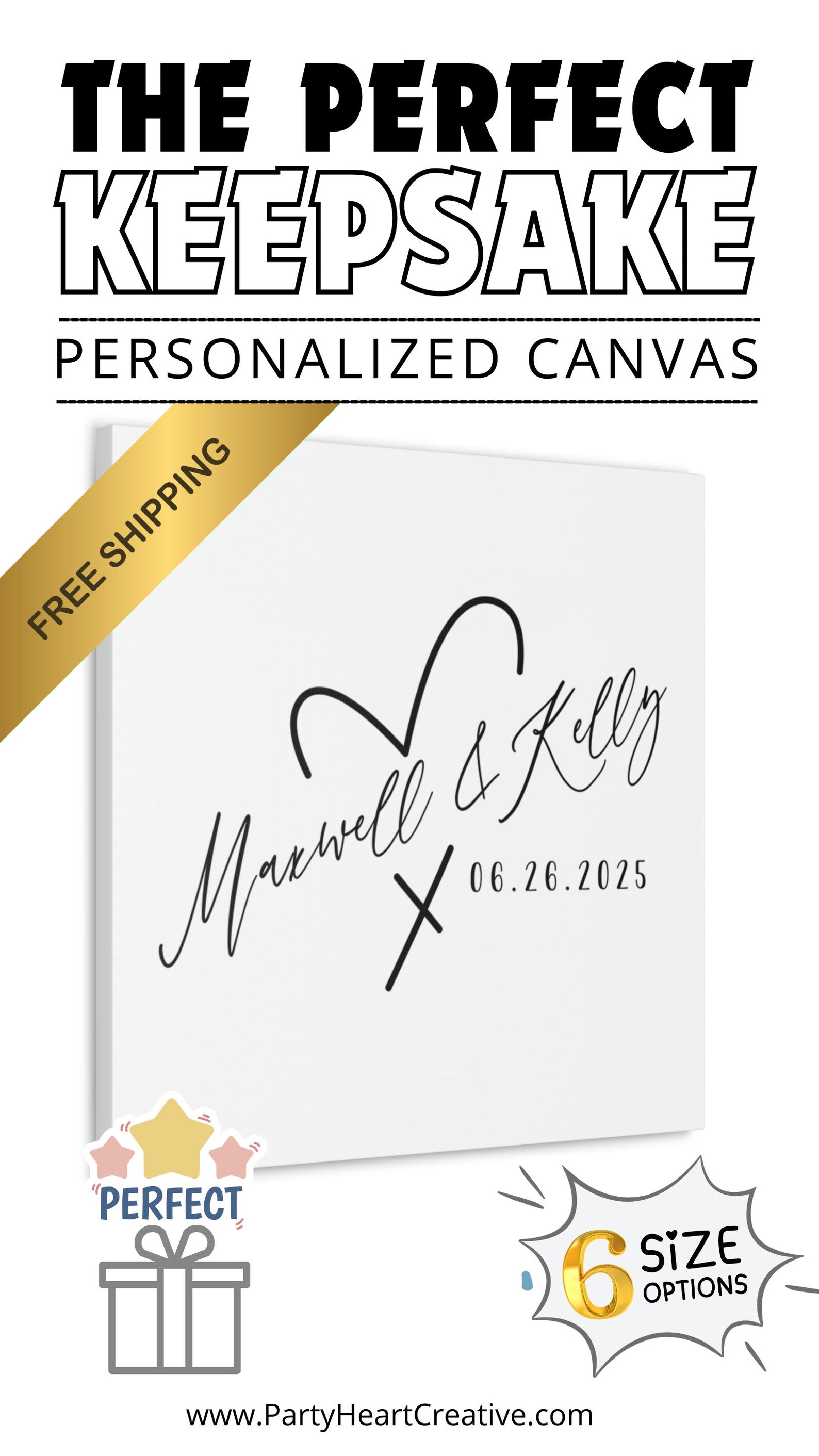 Personalized Wedding Canvas Print, Minimalist Heart Design - Etsy