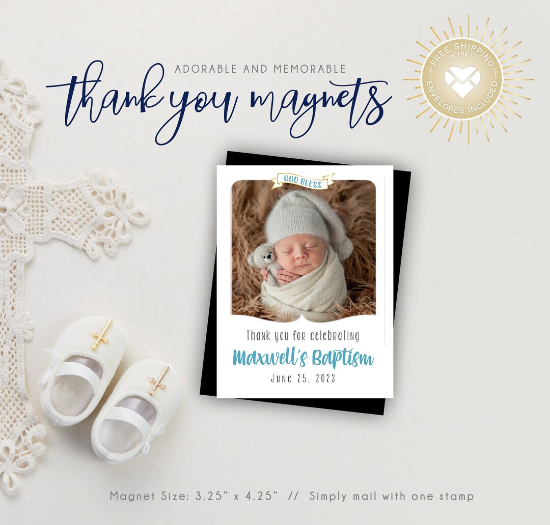 Thank You Baptism Photo Magnets & Party Favors | Envelopes Included ...