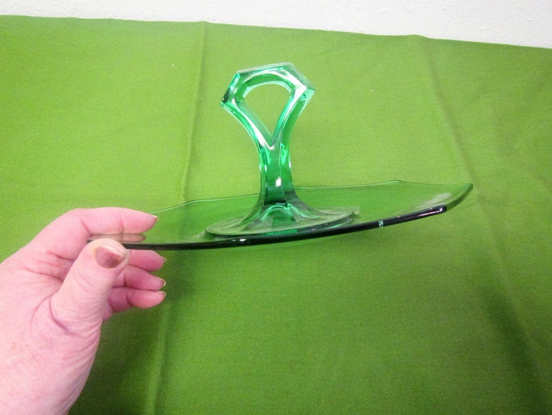 Vintage Octagon Green Glass Serving Tray With Center Handle , Tidbit ...