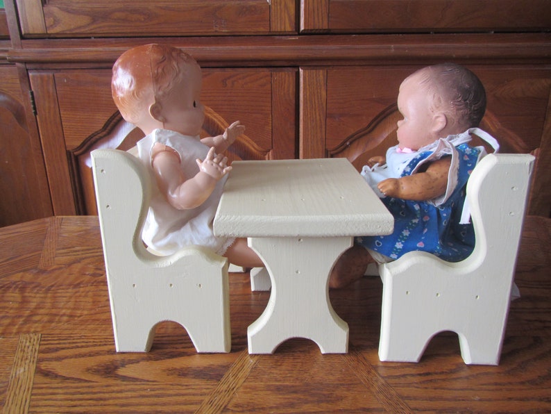 Wooden Table and 2 Benches , Fits 10 and 11 Inch Dolls and Barbie Size ...