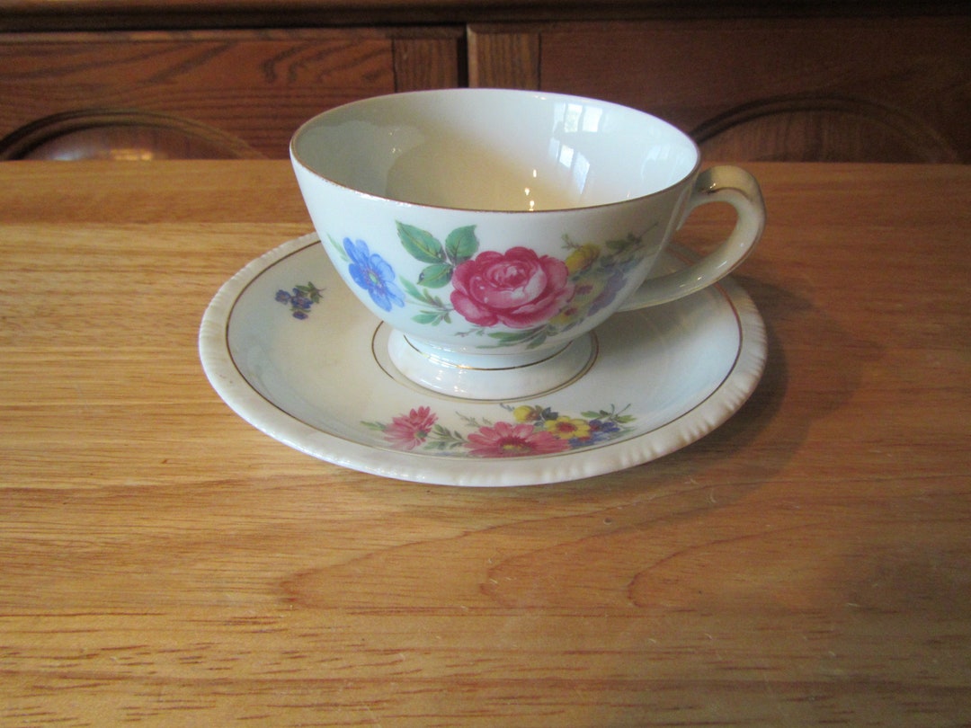 Germany Tea Cup and Saucer , Floral Design With Gold Trim , Cup and ...