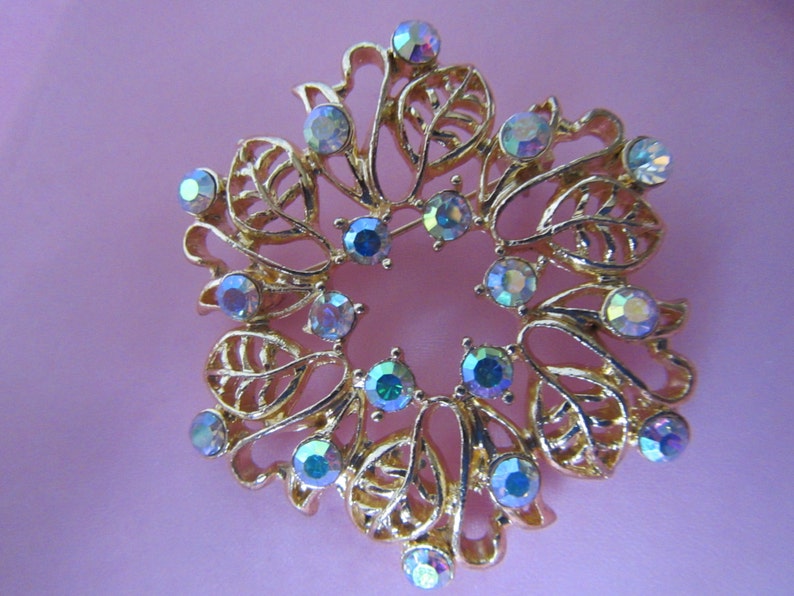 Vintage Gold Tone Star Shaped Pin Brooch With Aurora Borealis - Etsy