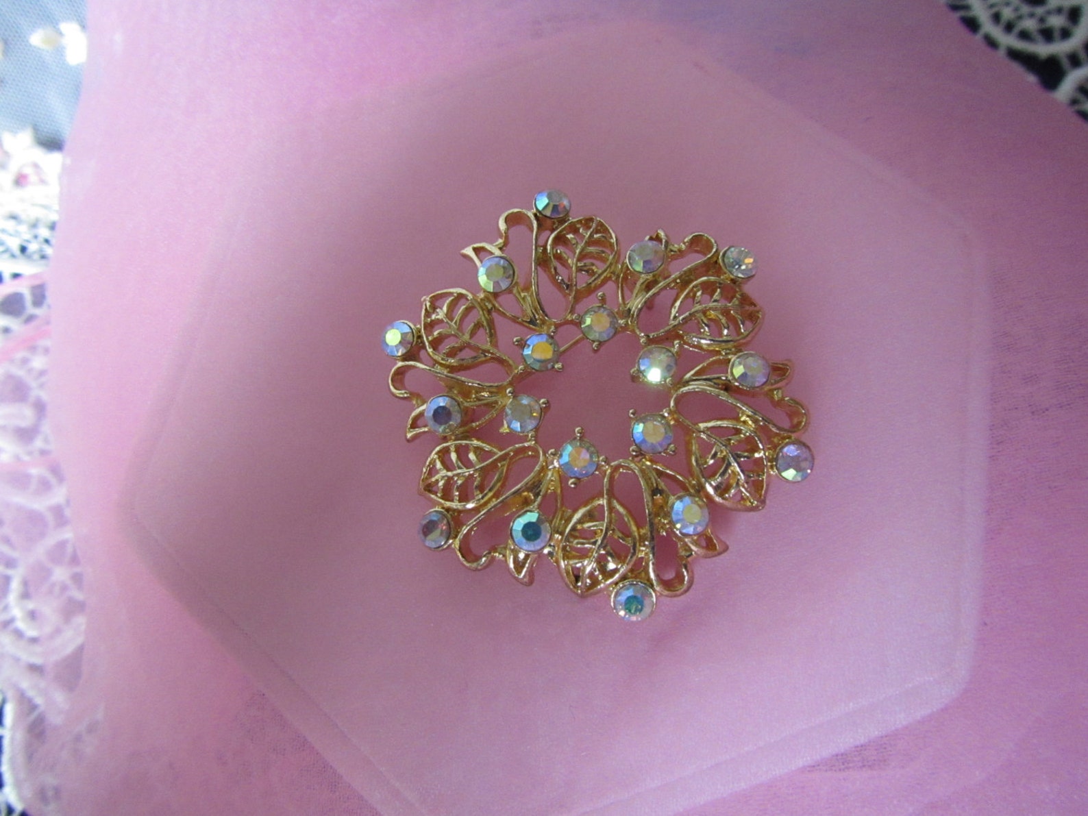 Vintage Gold Tone Star Shaped Pin Brooch With Aurora Borealis - Etsy