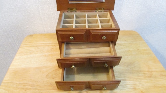 Wood Jewelry Box * 2 drawers and top opens to 12 comp… - Gem