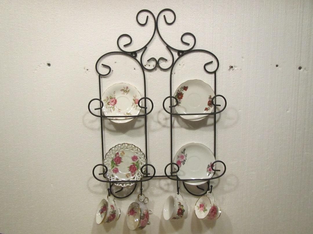 Decorative Metal Tea Cup and Saucer Display, 4 Tea Cup and Saucer ...