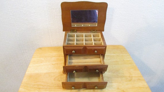 Wood Jewelry Box * 2 drawers and top opens to 12 comp… - Gem