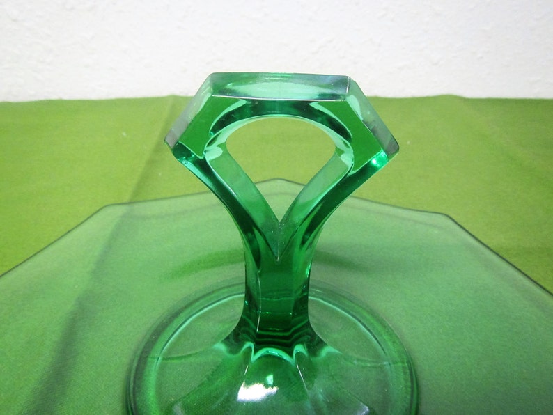 Vintage Octagon Green Glass Serving Tray With Center Handle - Etsy