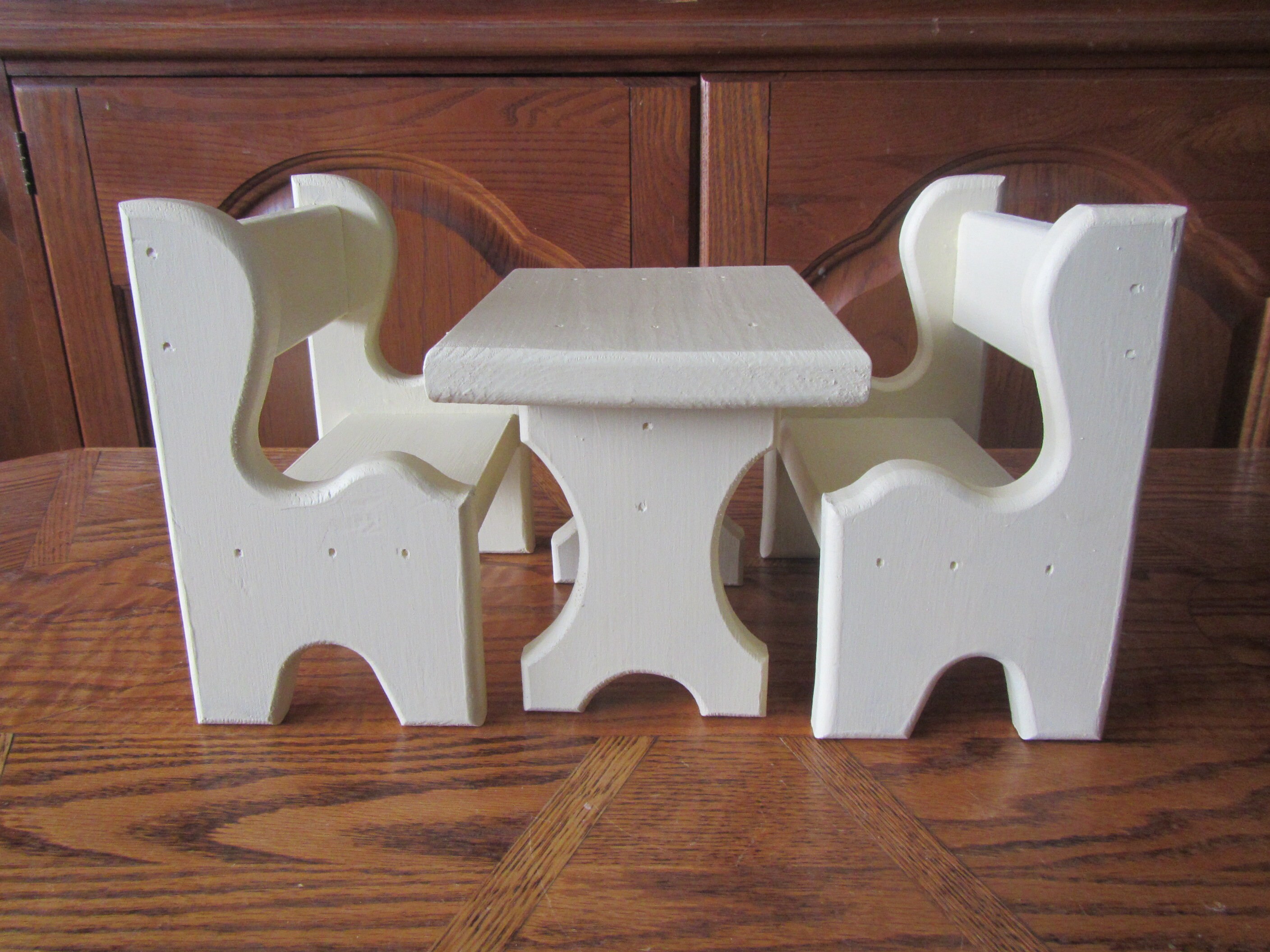 Wooden Table and 2 Benches , Fits 10 and 11 Inch Dolls and Barbie Size ...
