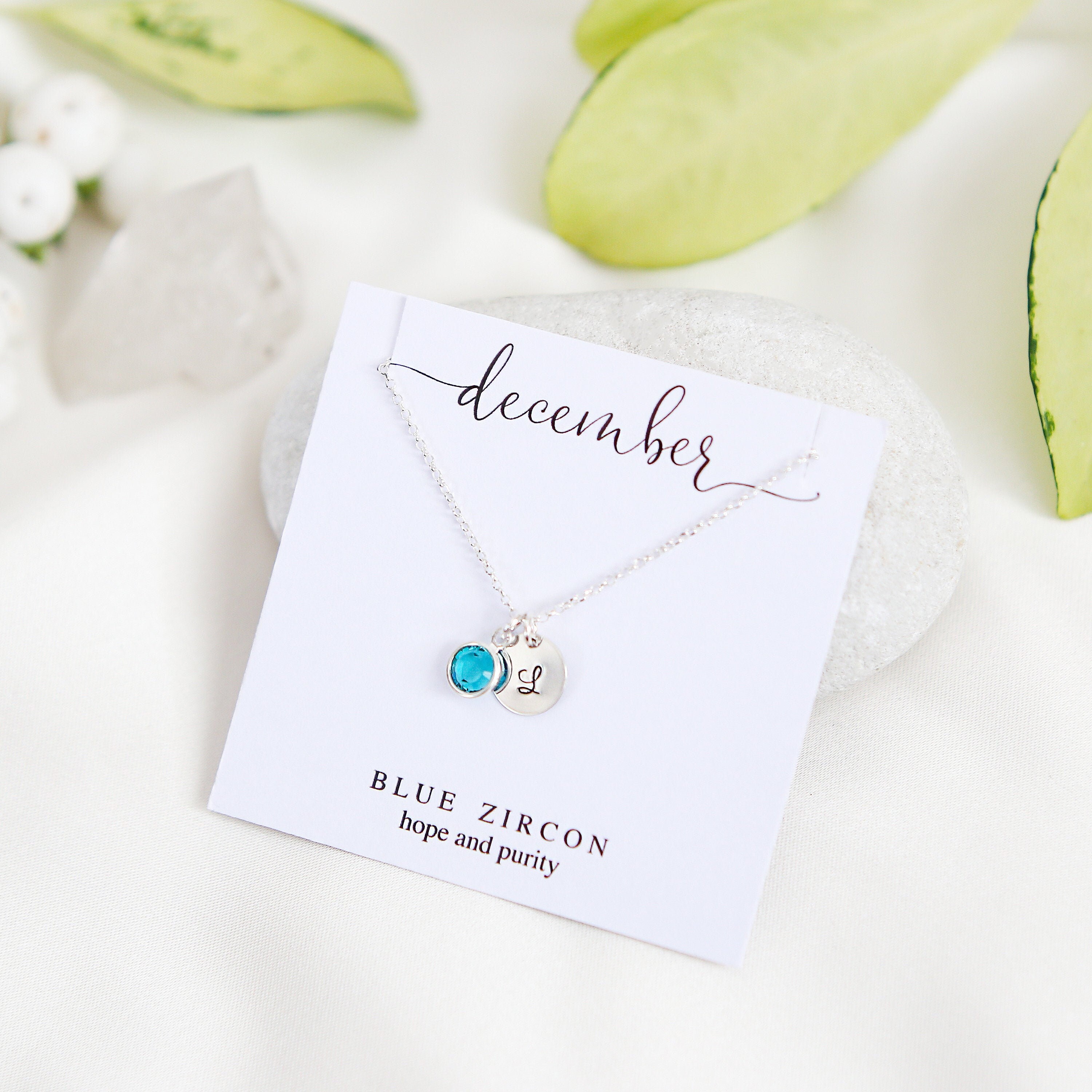 December Birthstone Necklace Custom Initial Necklace Silver | Etsy