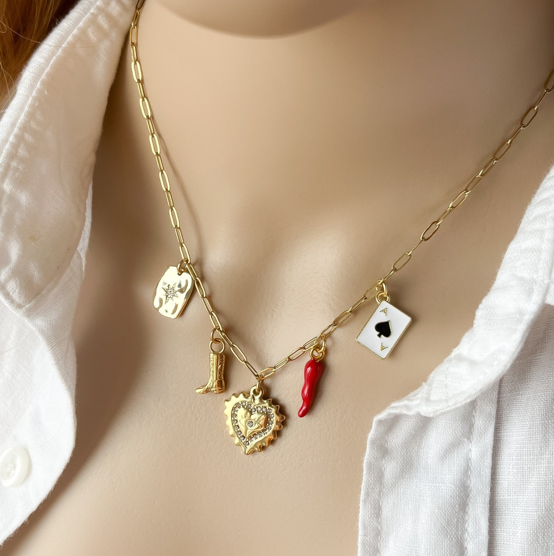 Customizable Charm Necklace, Custom Gold Charm Necklace, Unique ...