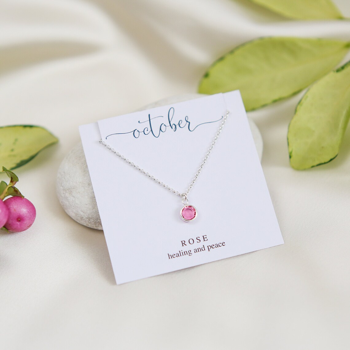 October Birthstone Necklace Birthday Gifts for Girl Pink | Etsy