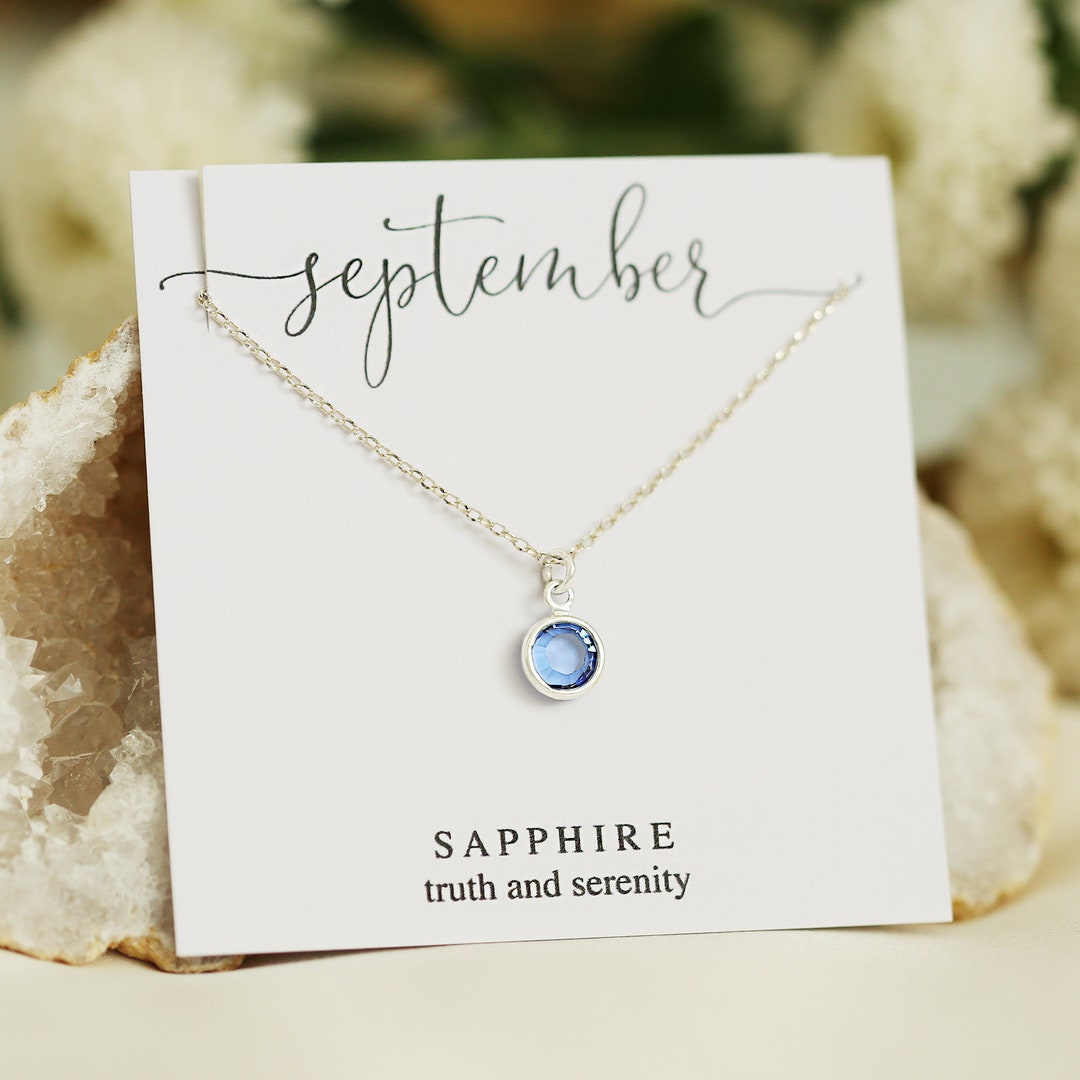 Sapphire September Birthstone Charm Necklace, Silver Chain, Bridesmaid ...