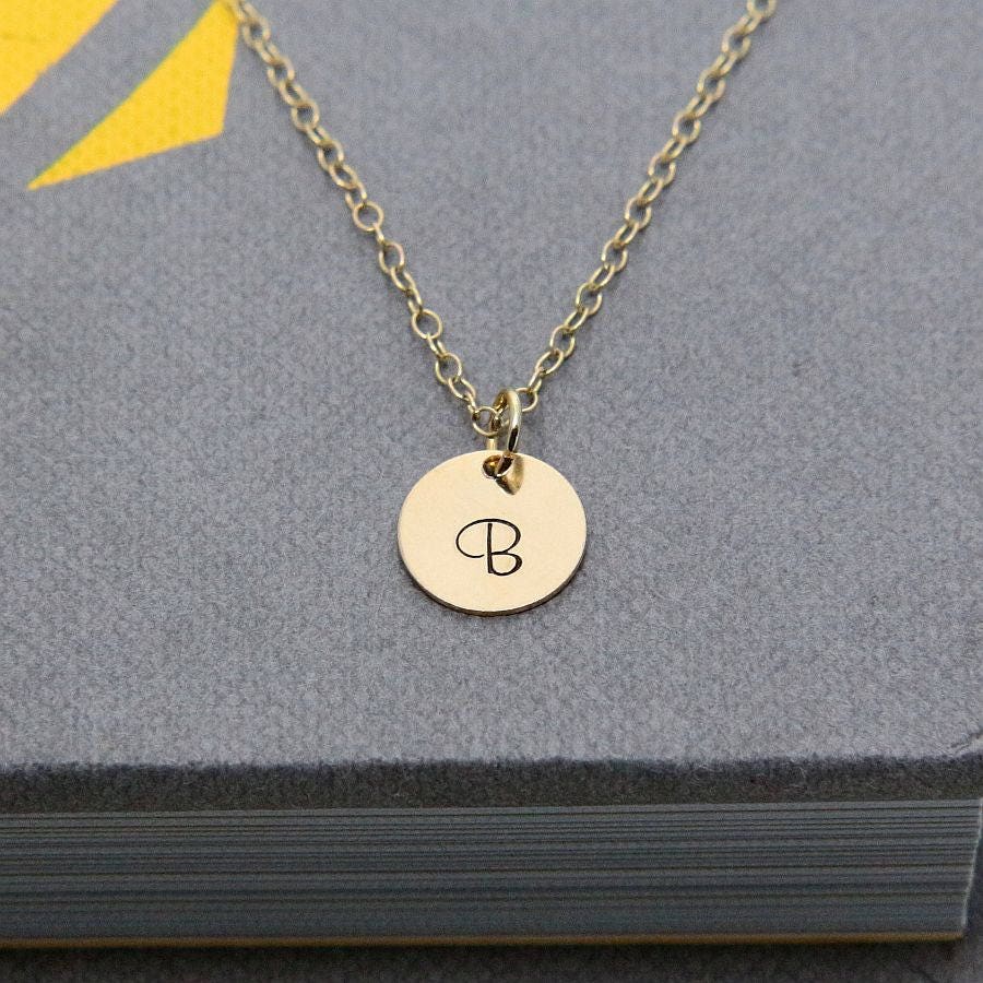 Initial Disc Necklace Gold Initial Necklace Coin Initial | Etsy