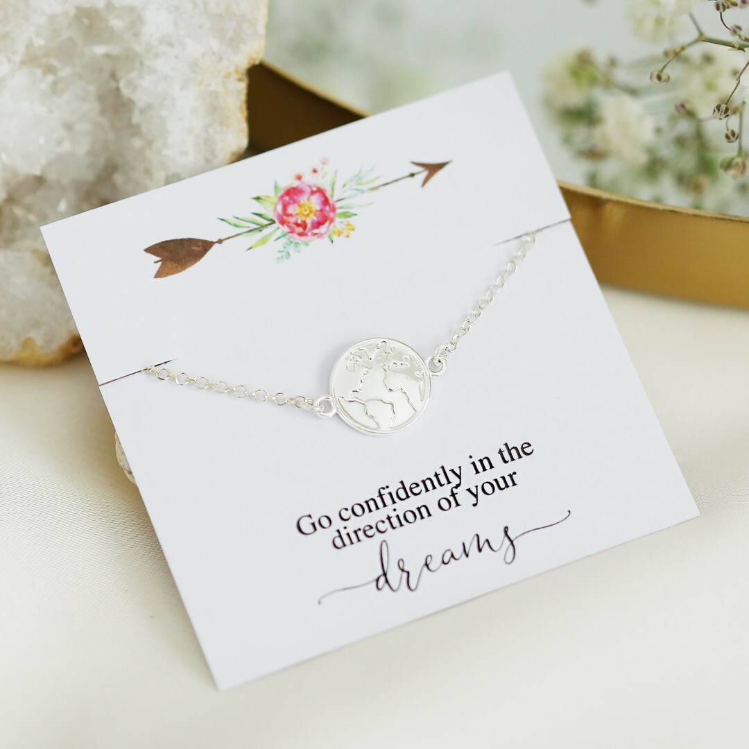 Graduation Gift Bracelet, Map Bracelet, Silver Globe Bracelet, World ...
