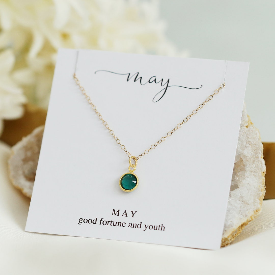 May Birthday Gift for Her Emerald Birthstone Necklace Dainty - Etsy