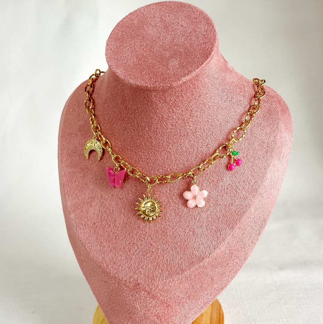 Custom Gold Plated Charm Necklace, Vintage Style Chunky Chain ...