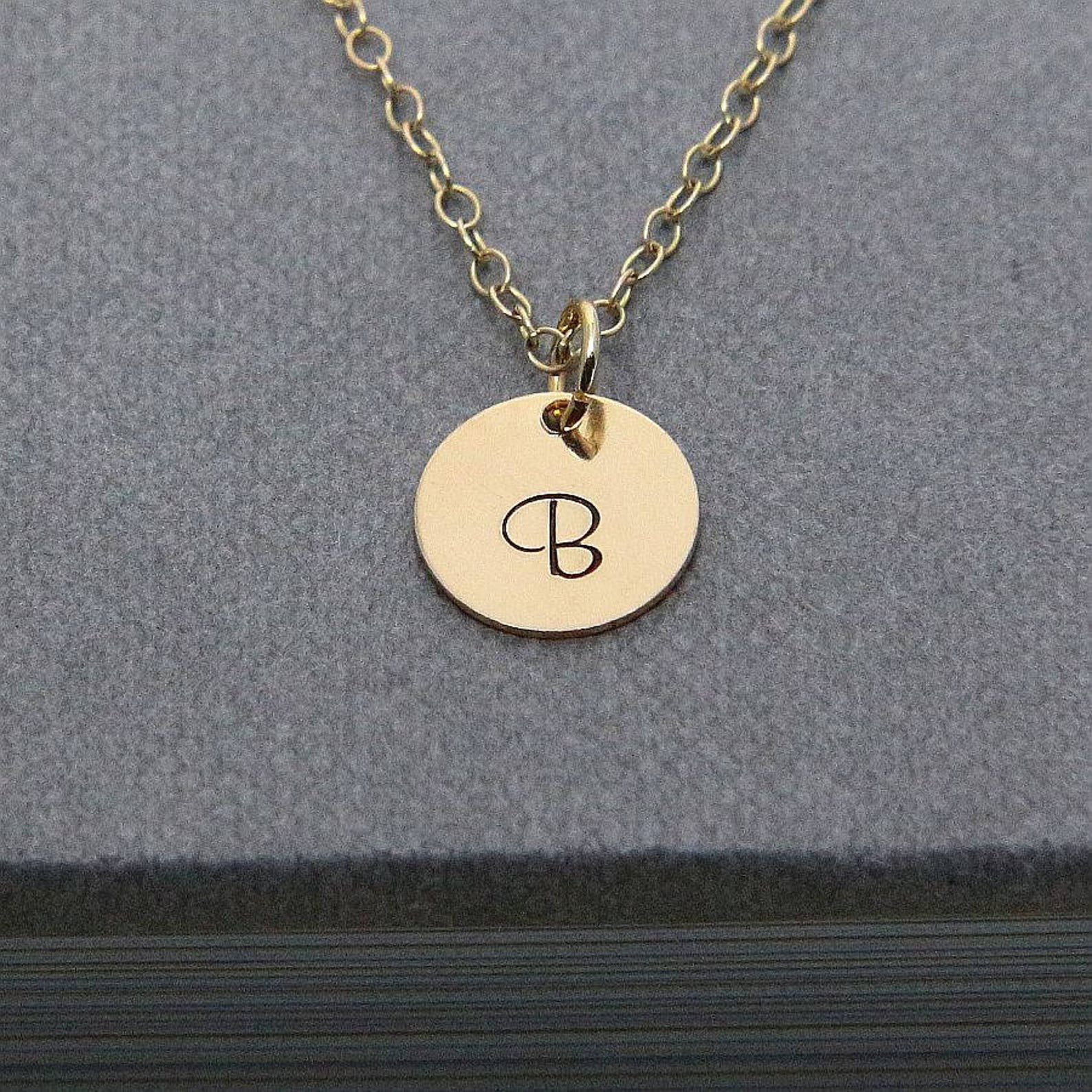 Initial Disc Necklace Gold Initial Necklace Coin Initial | Etsy