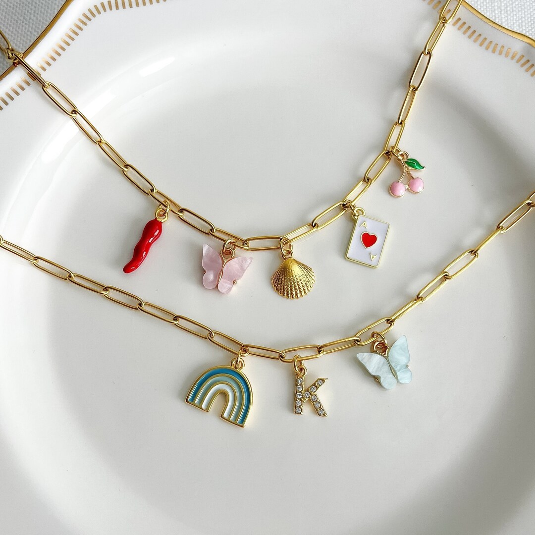 Custom Gold Charm Necklace, Personalized Jewelry Gift, Bridesmaid ...