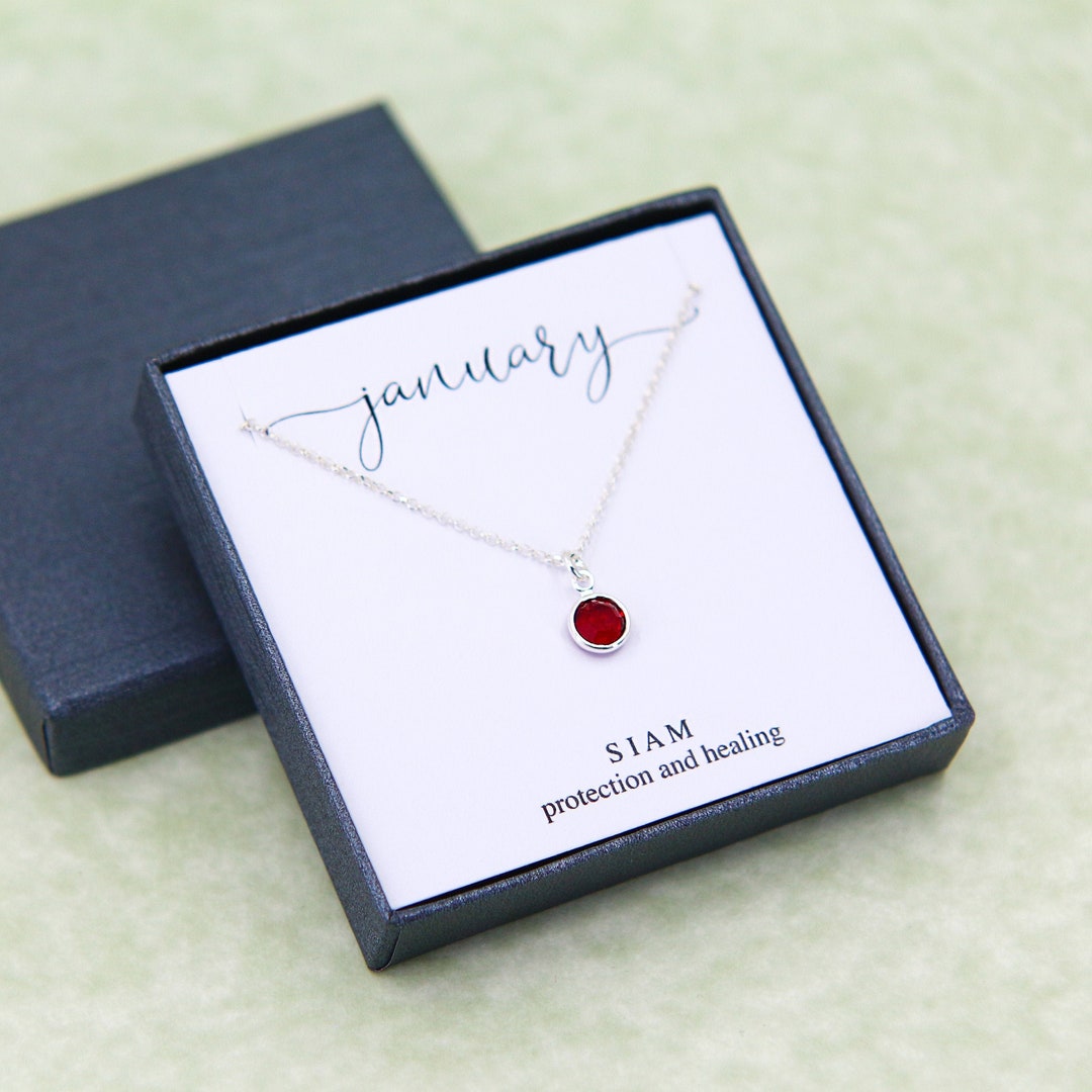 January Birthstone Necklace, Siam Pendant Necklace, Birthday Gift for ...