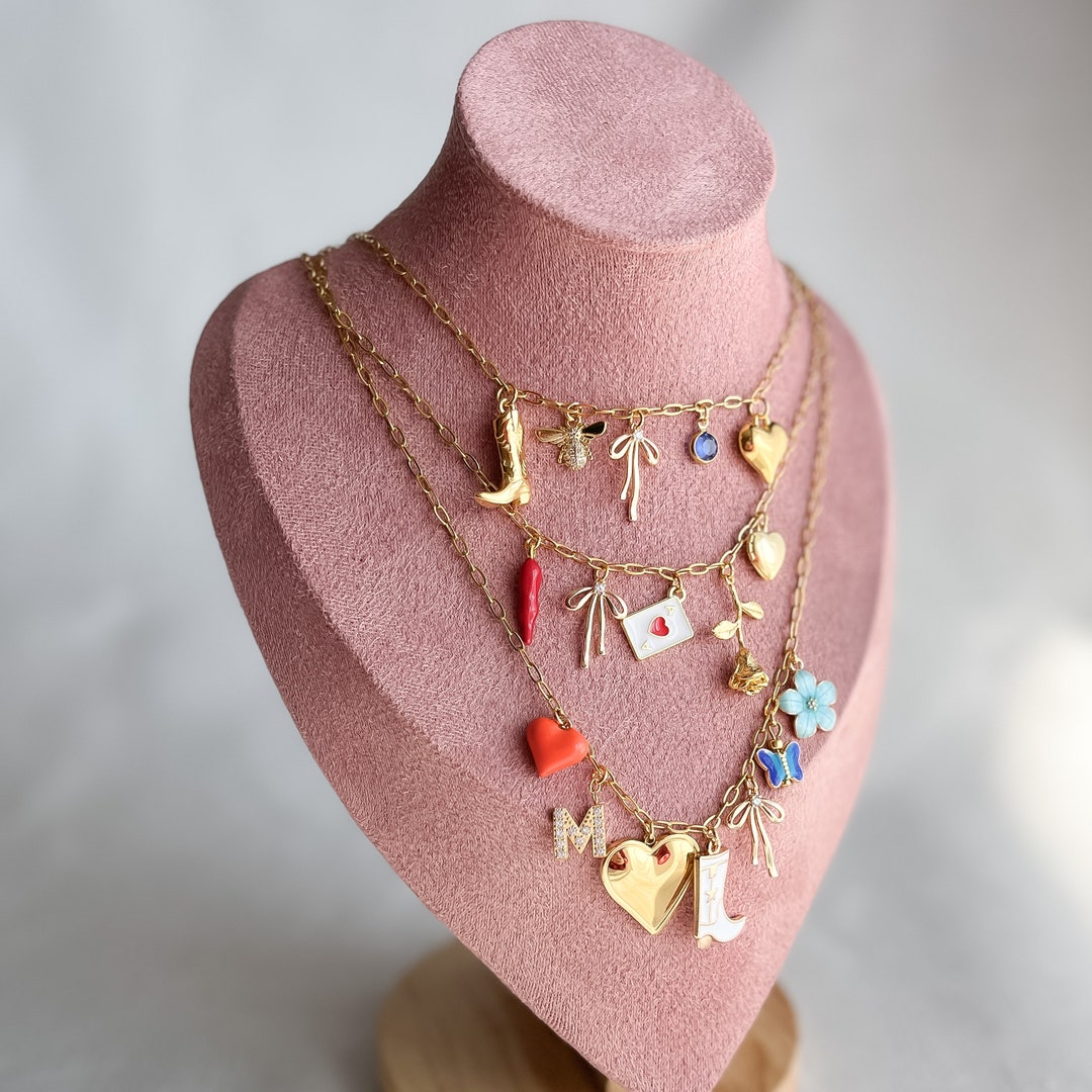 Custom Gold Charms Necklace, Personalized Cowboy Pendant, Country ...