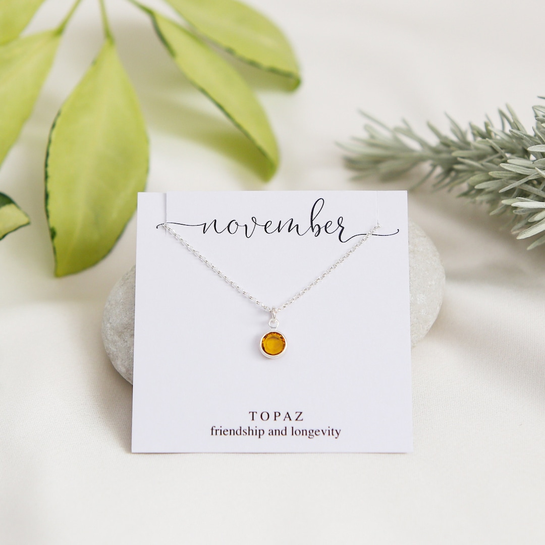 November Birthstone Necklace, Personalized Gift for Her, Topaz Necklace ...