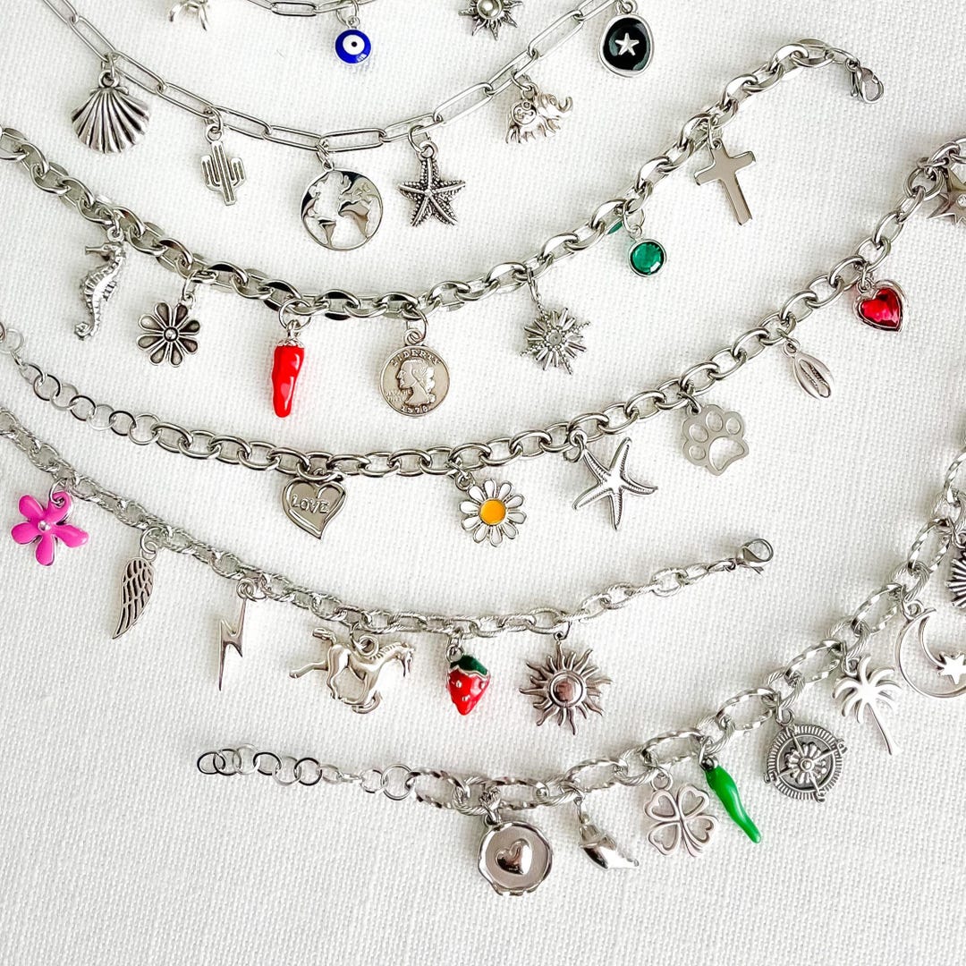 Custom Silver Charm Statement Bracelet, Design Your Own Charms ...