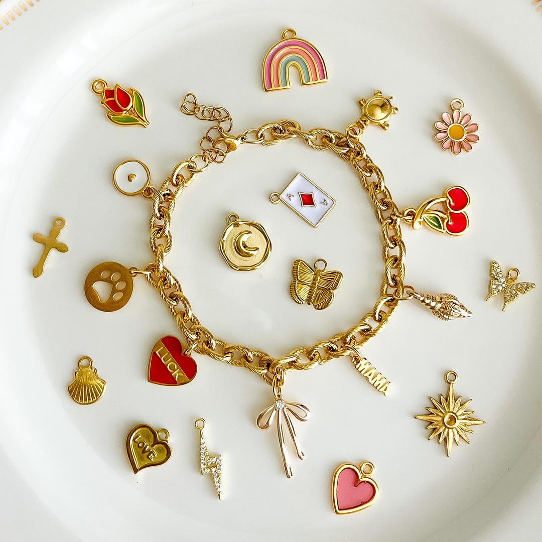 Custom Gold Charm Bracelet, Build Your Own Trendy Jewelry, Bracelet ...