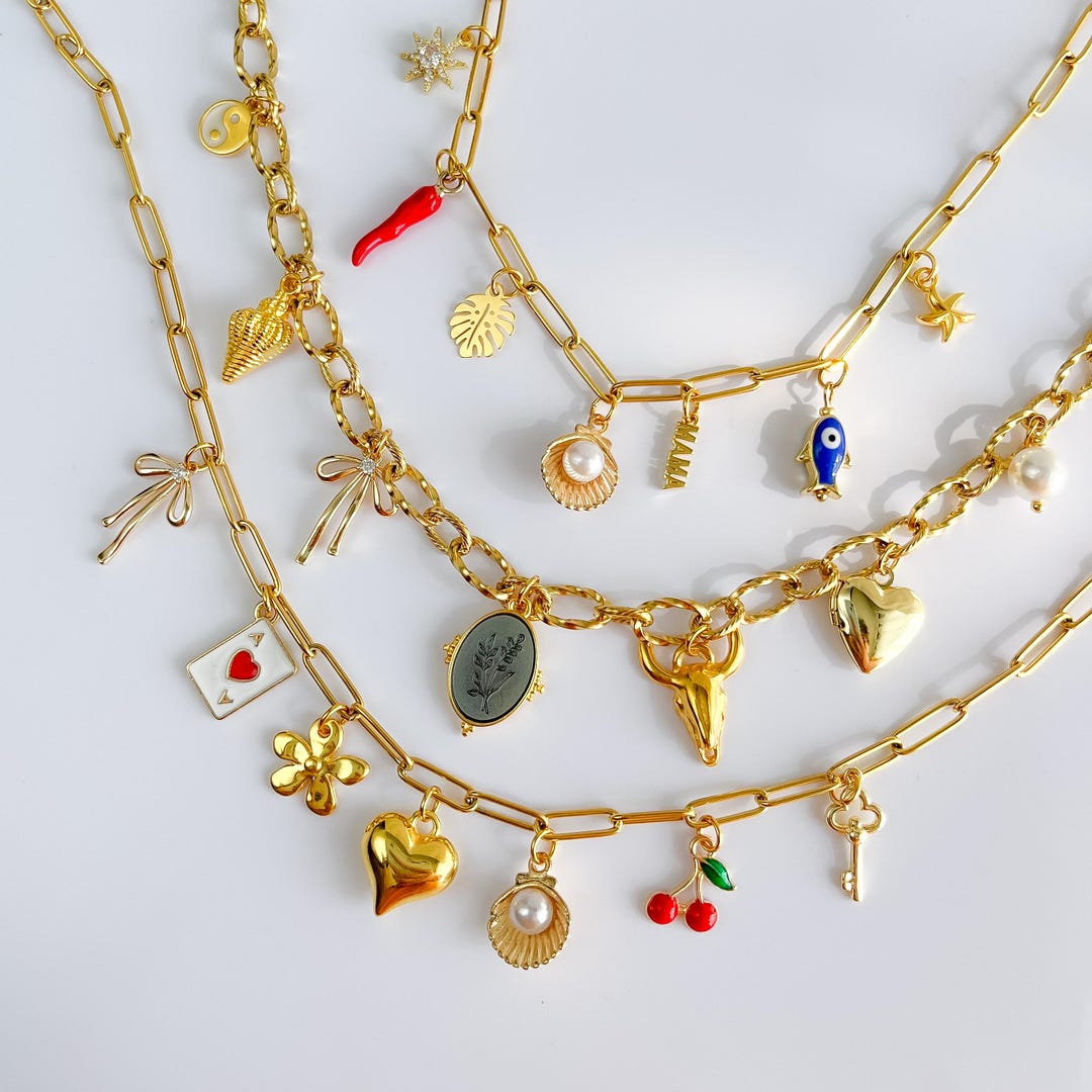 Custom Gold Charm Necklace, Build Your Own Multi Charm Necklaces ...
