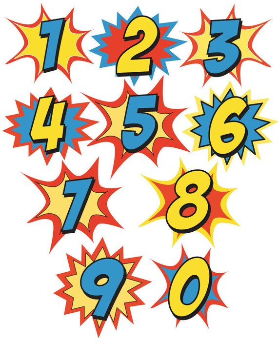 Superhero Hero Numbers Colourful Wall Stickers - Gem