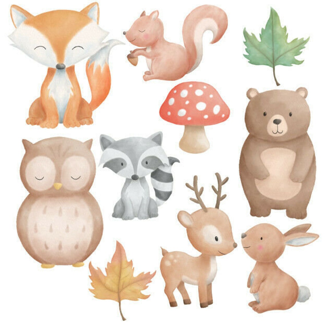 Woodland Forest Animals Nursery Wall Stickers - 5 Sizes Available - Etsy UK