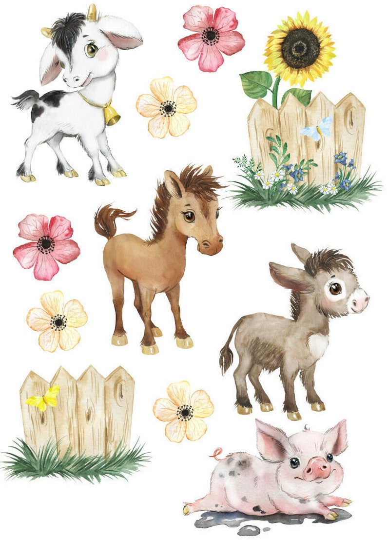 Farmyard Farm Animals Wall Stickers Watercolour - Etsy