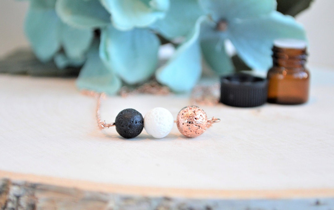 Trio Lava Bead Necklace, Essential Oil Necklace, Rose Gold Diffuser ...