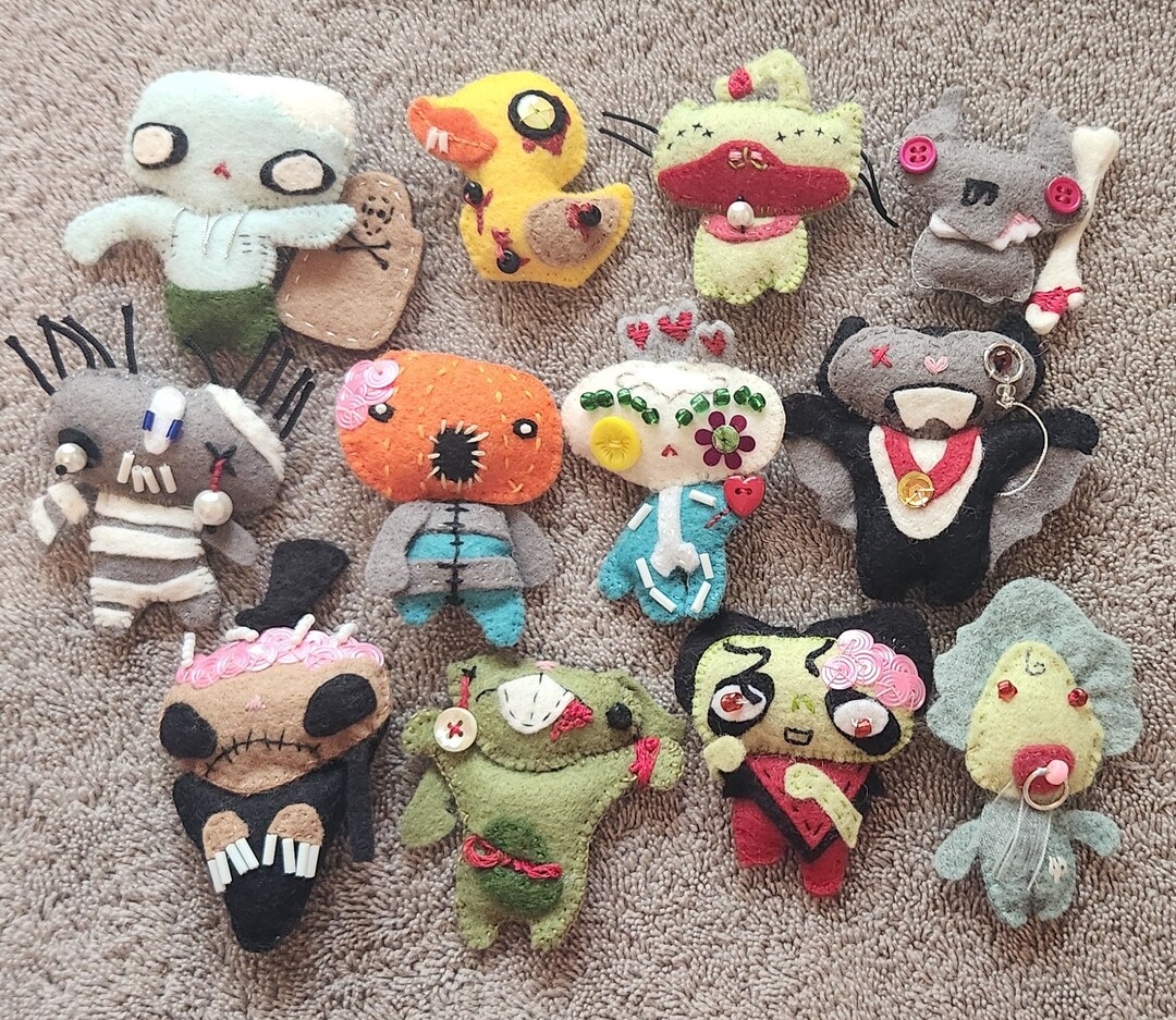 Felt Zombie Brooches With Optional Red Velvet Lined Cardboard Coffin - Etsy