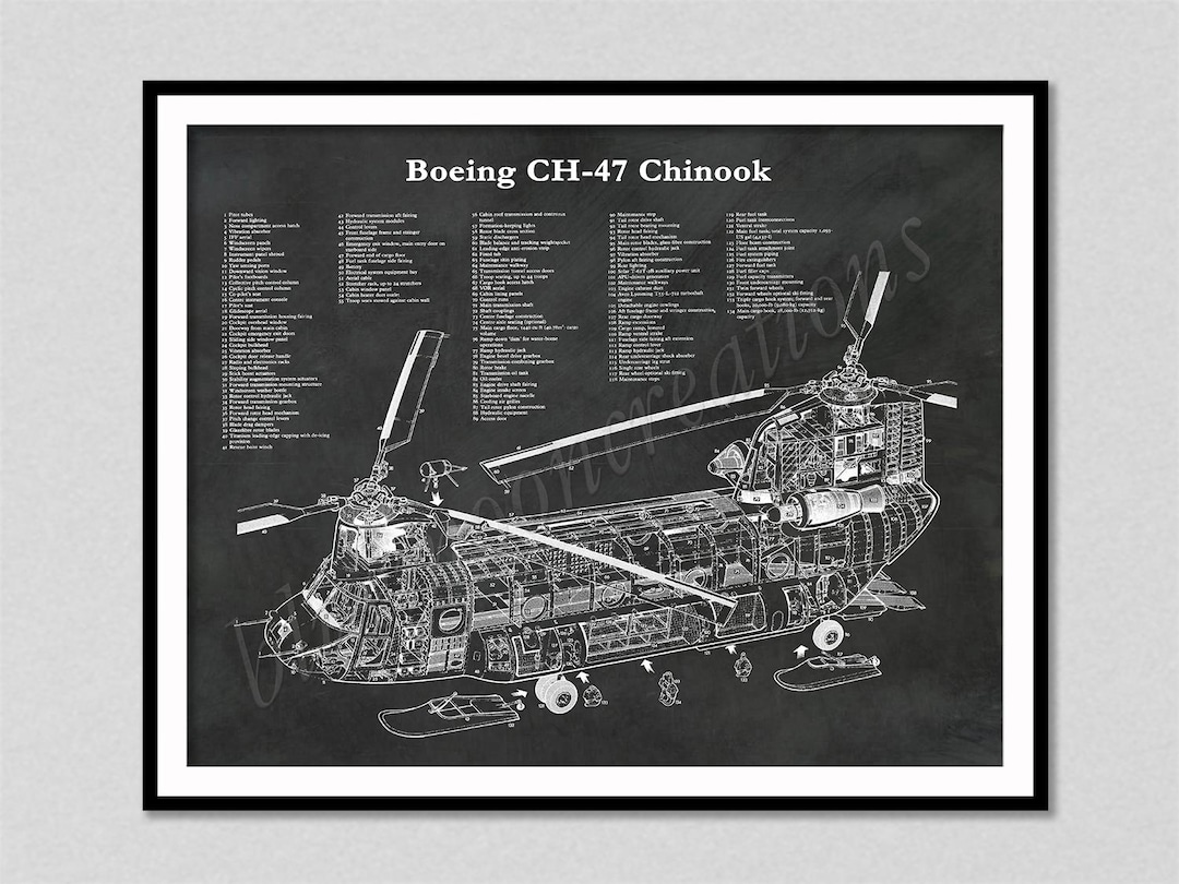 CH-47 Chinook Helicopter Print, Chinook Helicopter Blueprint, CH47 ...