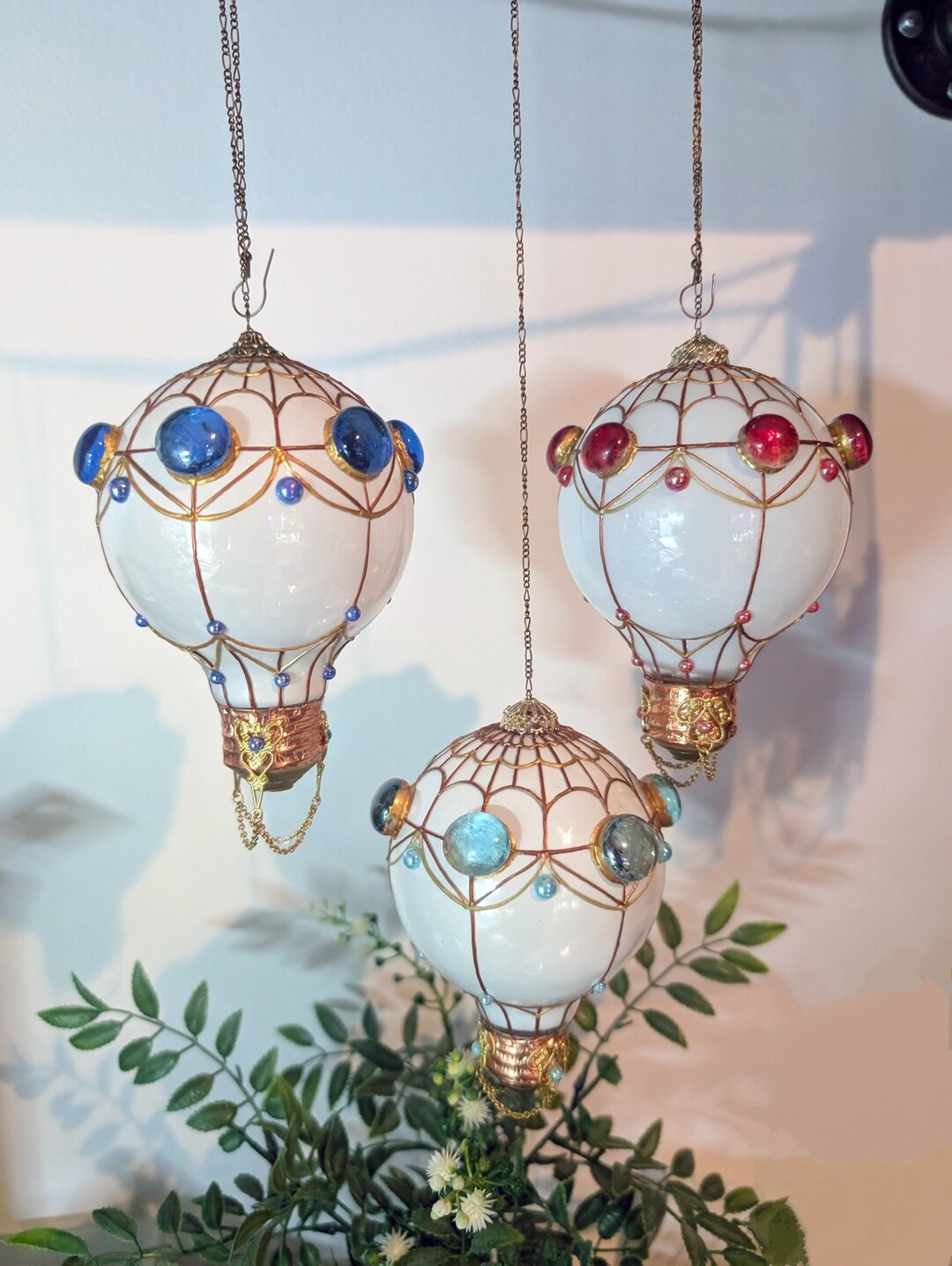 Upcycled Light Bulb Hot Air Balloon Ornament: Stained Glass Christmas ...