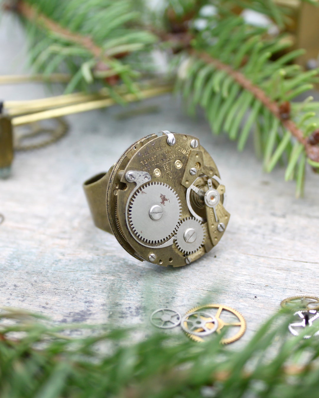Steampunk Watch Movement Ring: Antique Bronze Adjustable Band - Unisex ...