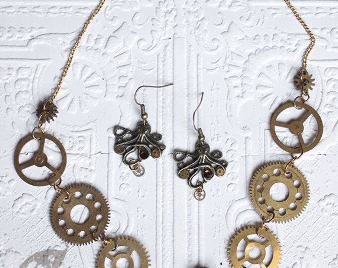 Steampunk Nautical Pirate Brass Golden Necklace With Octopus Kraken ...