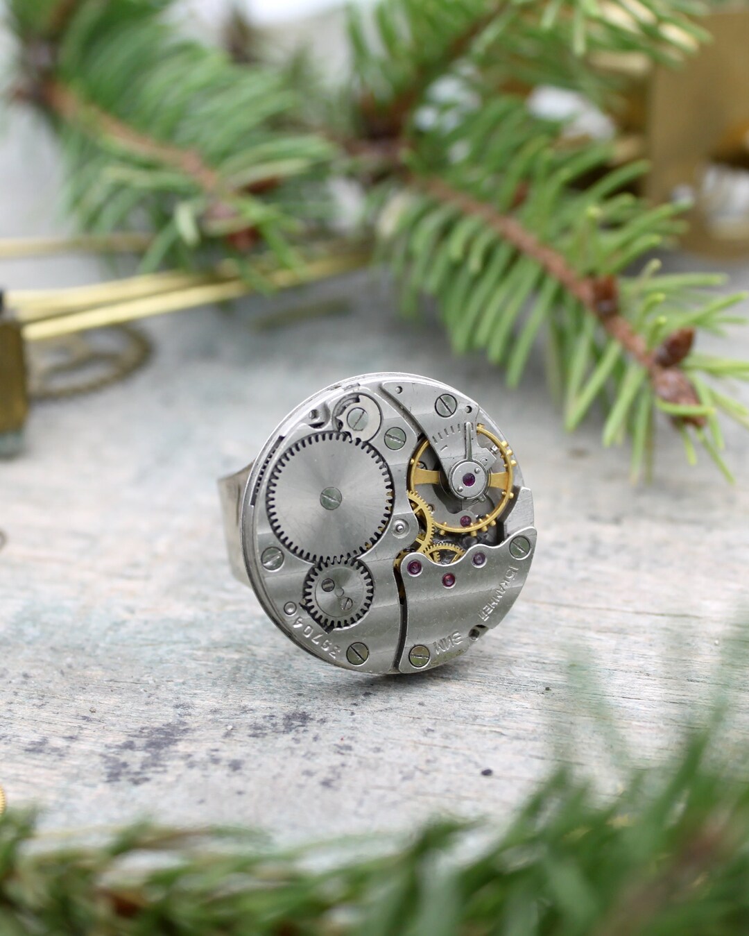 Steampunk Industrial Watch Movement Ring: Silver Tone Adjustable Band ...